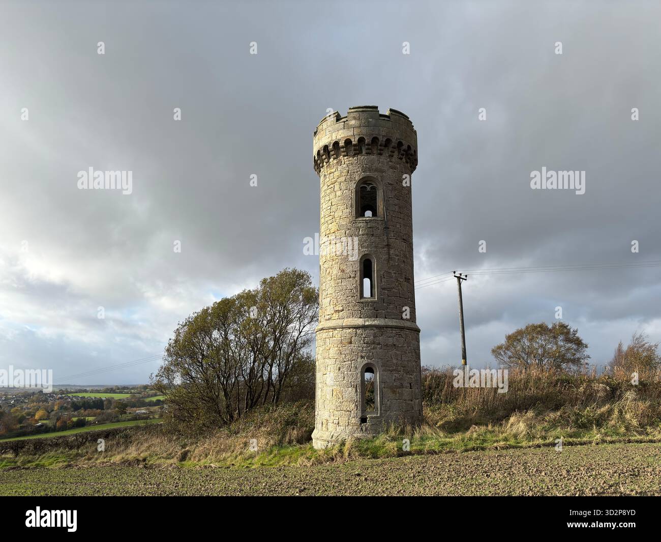 Three-storey circular stone folly known as Blair Tower in rural ...