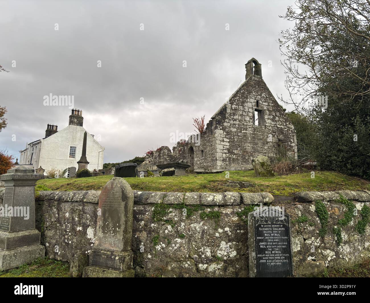 Ruins of the 13th-century Carnock old parish church beside the burial ...