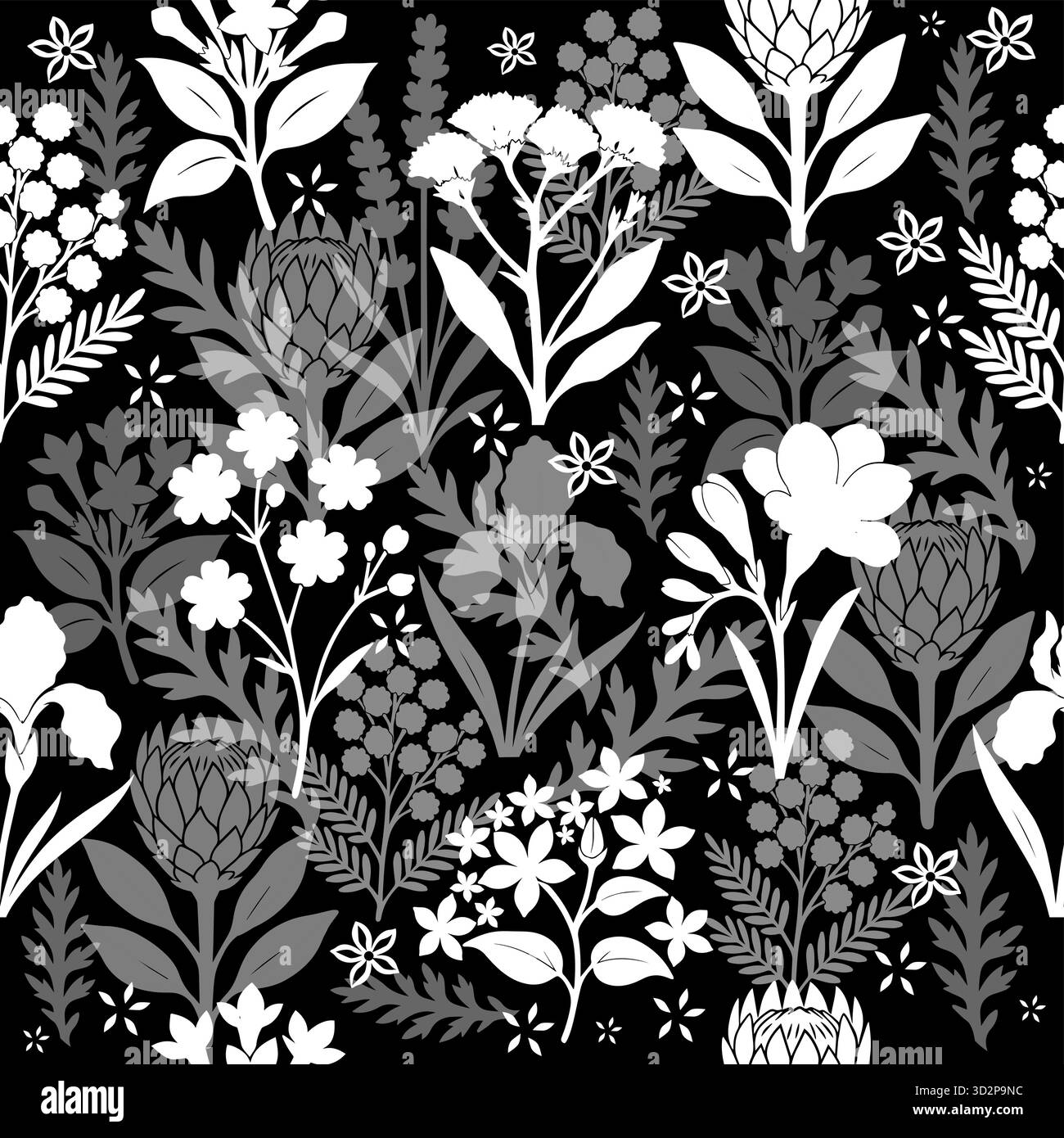 Monochrome seamless floral pattern. Hand drawn. Not AI, vector ...