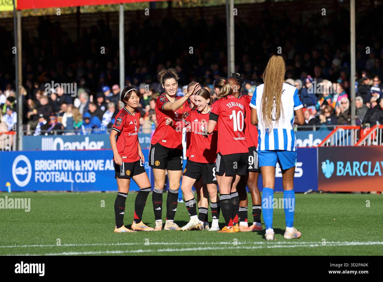 The Manchester United team celebrating a Jess Park (8) goal during the ...