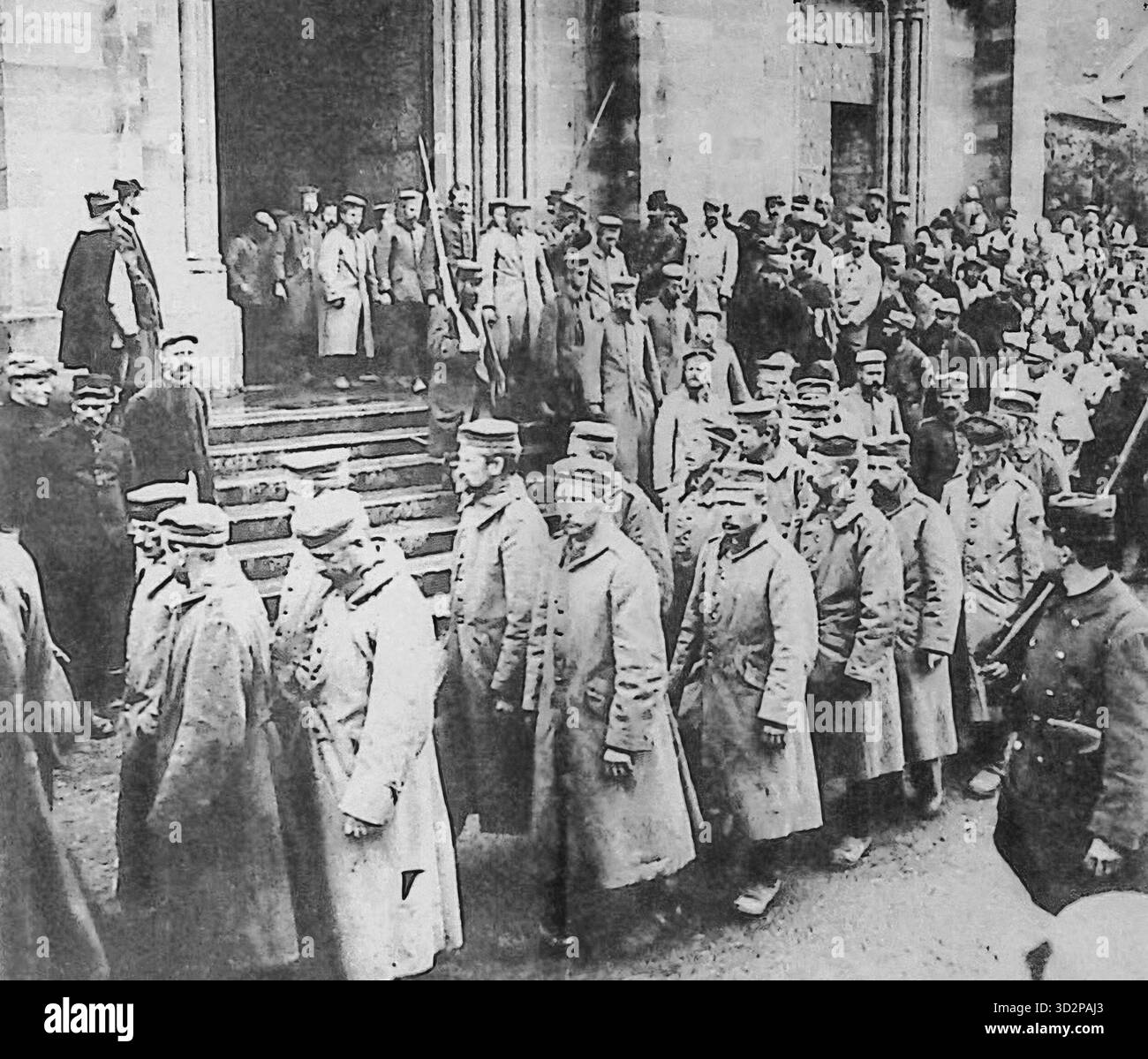 German prisoners carry the coffins of two fallen German aviators ...