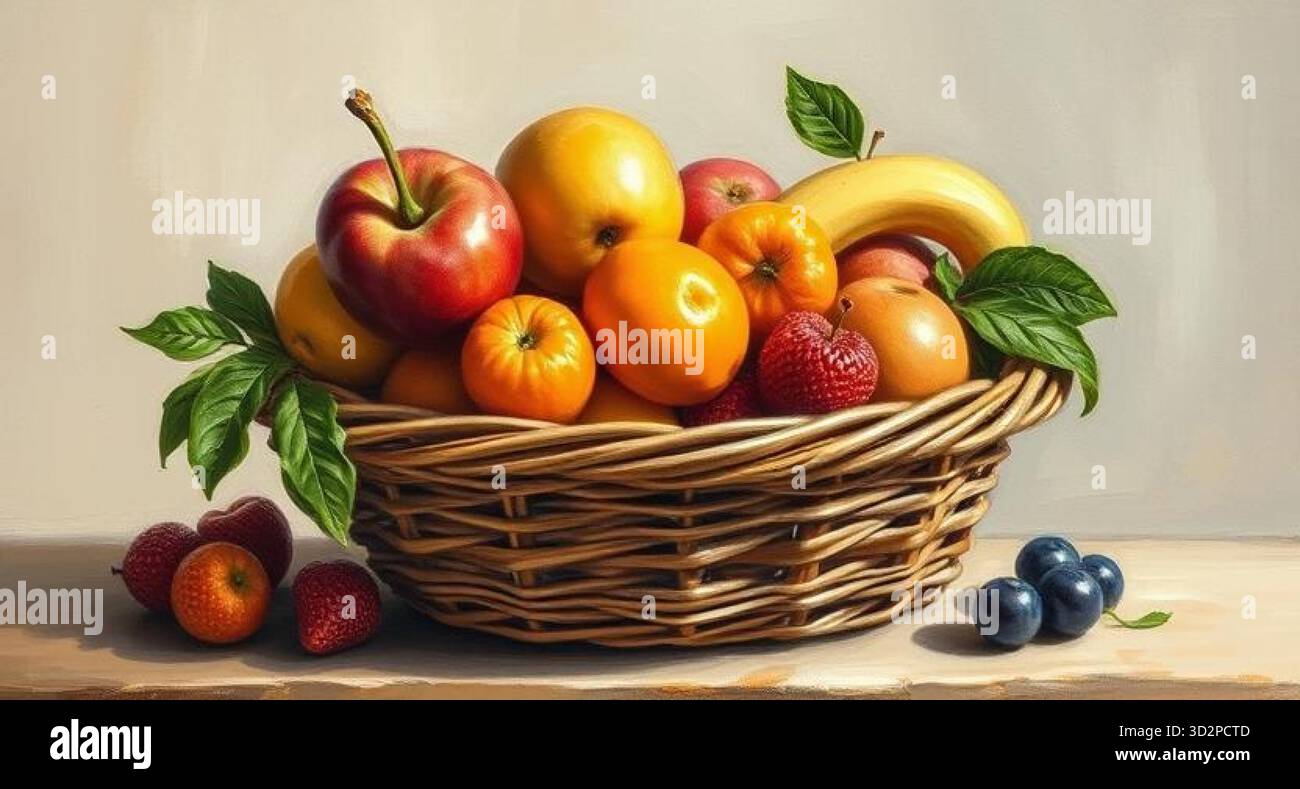 fruit basket oil painting, still life art, classic oil painting ...