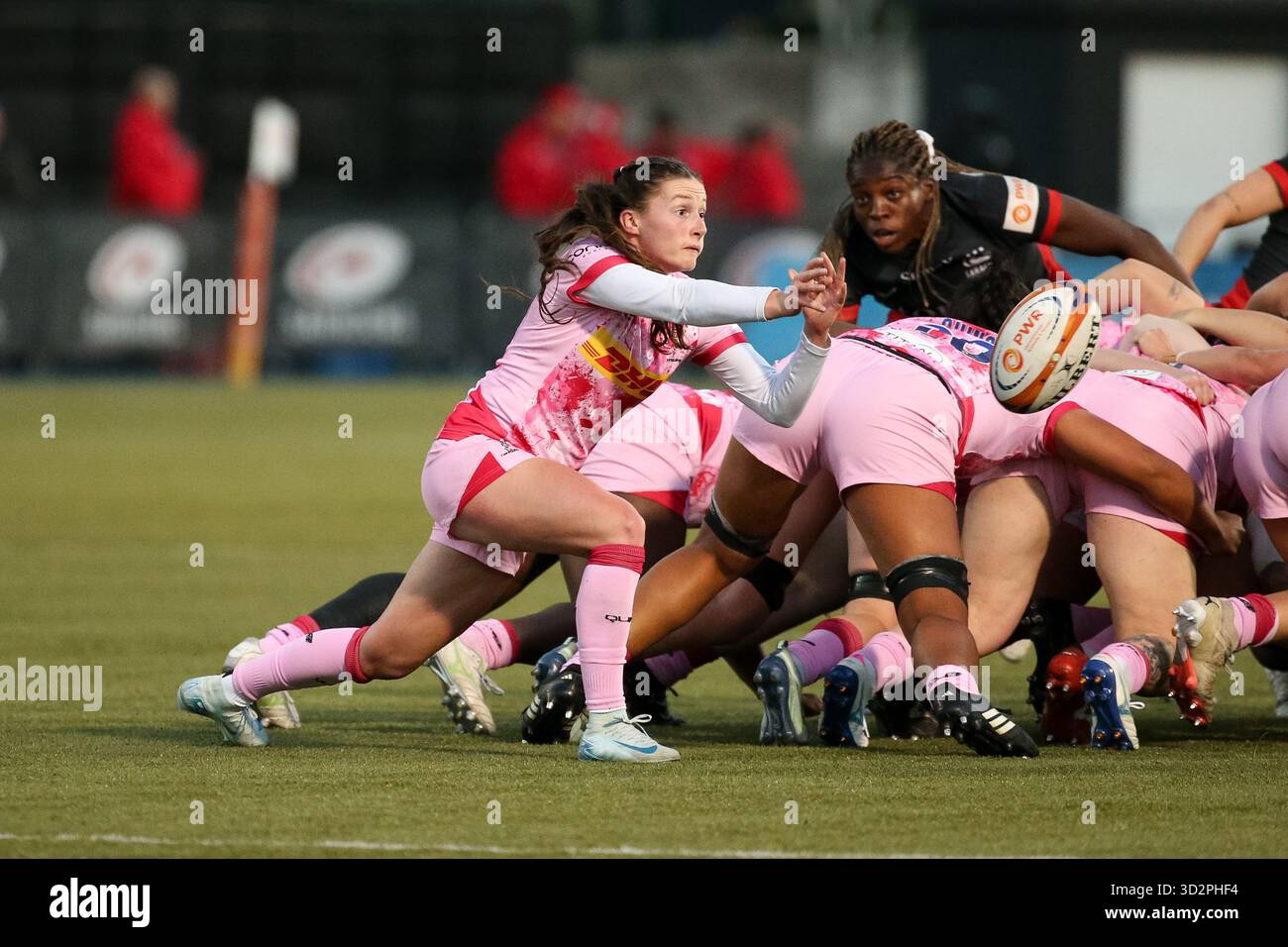 London, United Kingdom. Sun 2nd Nov 2025. Pictured left to right: Lucy Packer of Harlequins ...