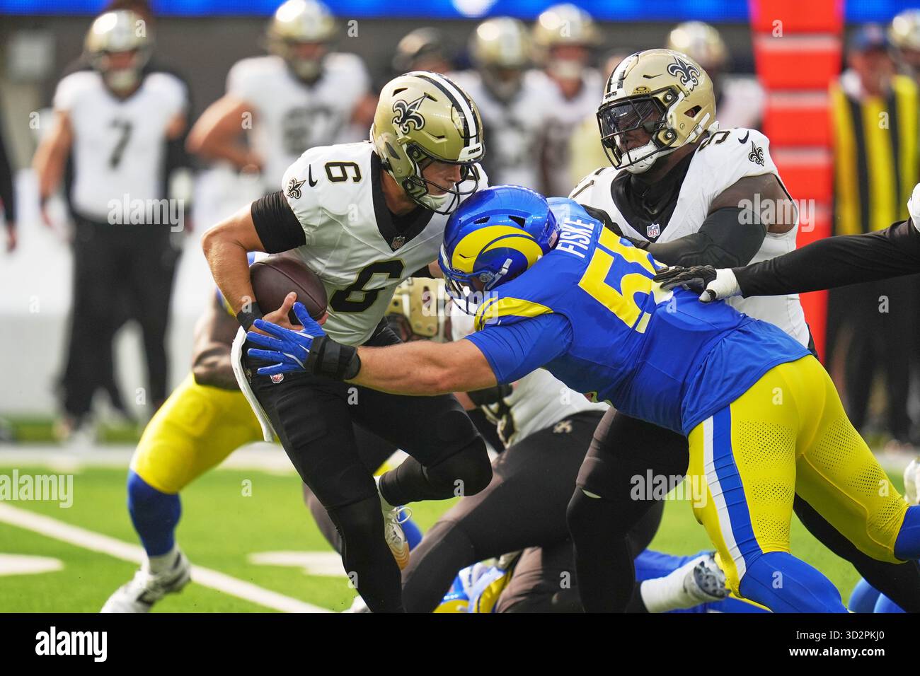 Los Angeles Rams defensive end Braden Fiske (55) sacks New Orleans ...