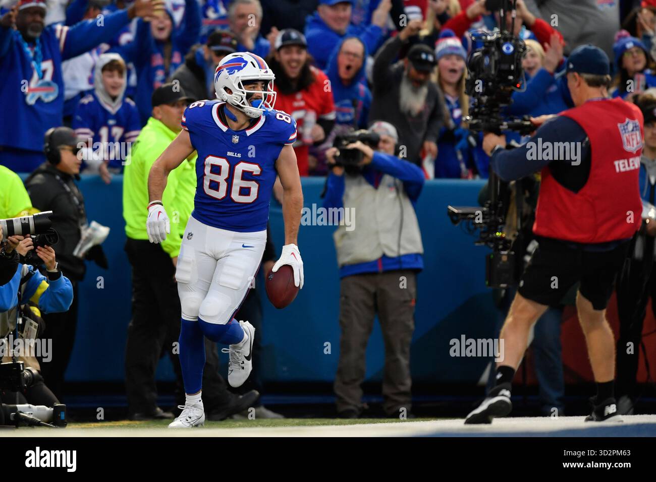 Buffalo Bills tight end Dalton Kincaid celebrates after scoring during ...