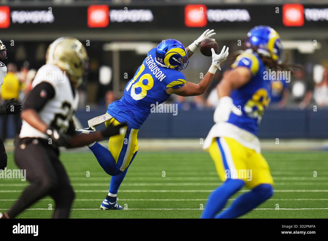 Los Angeles Rams tight end Terrance Ferguson (18) pulls in a pass ...