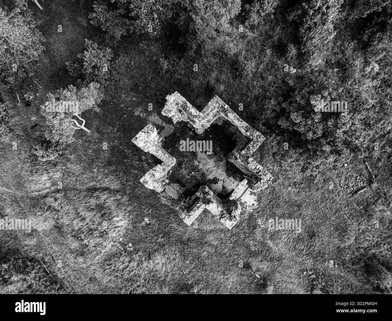 Drone view of the Chapel of the Exaltation of the Holy Cross ruins in ...