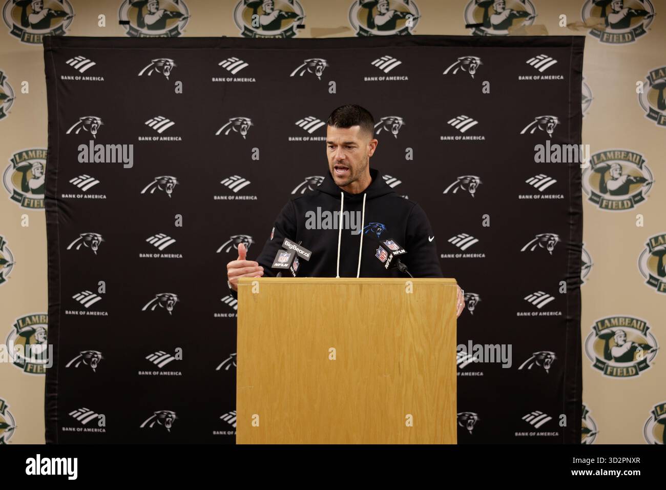 Carolina Panthers head coach Dave Canales talks after an NFL football ...