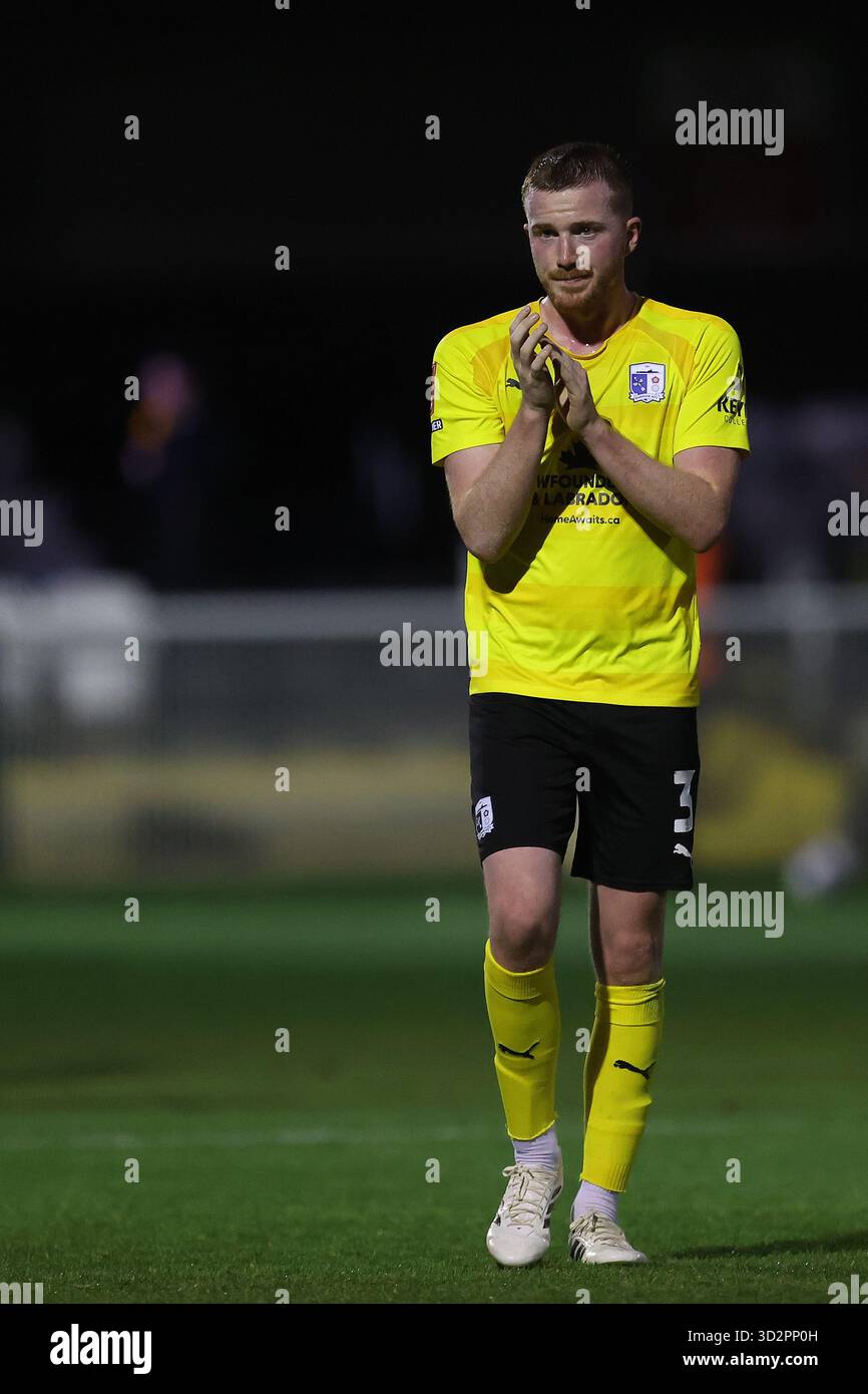 Barrow's Lewis Shipley applauds their fans afterthe Emirates FA Cup ...