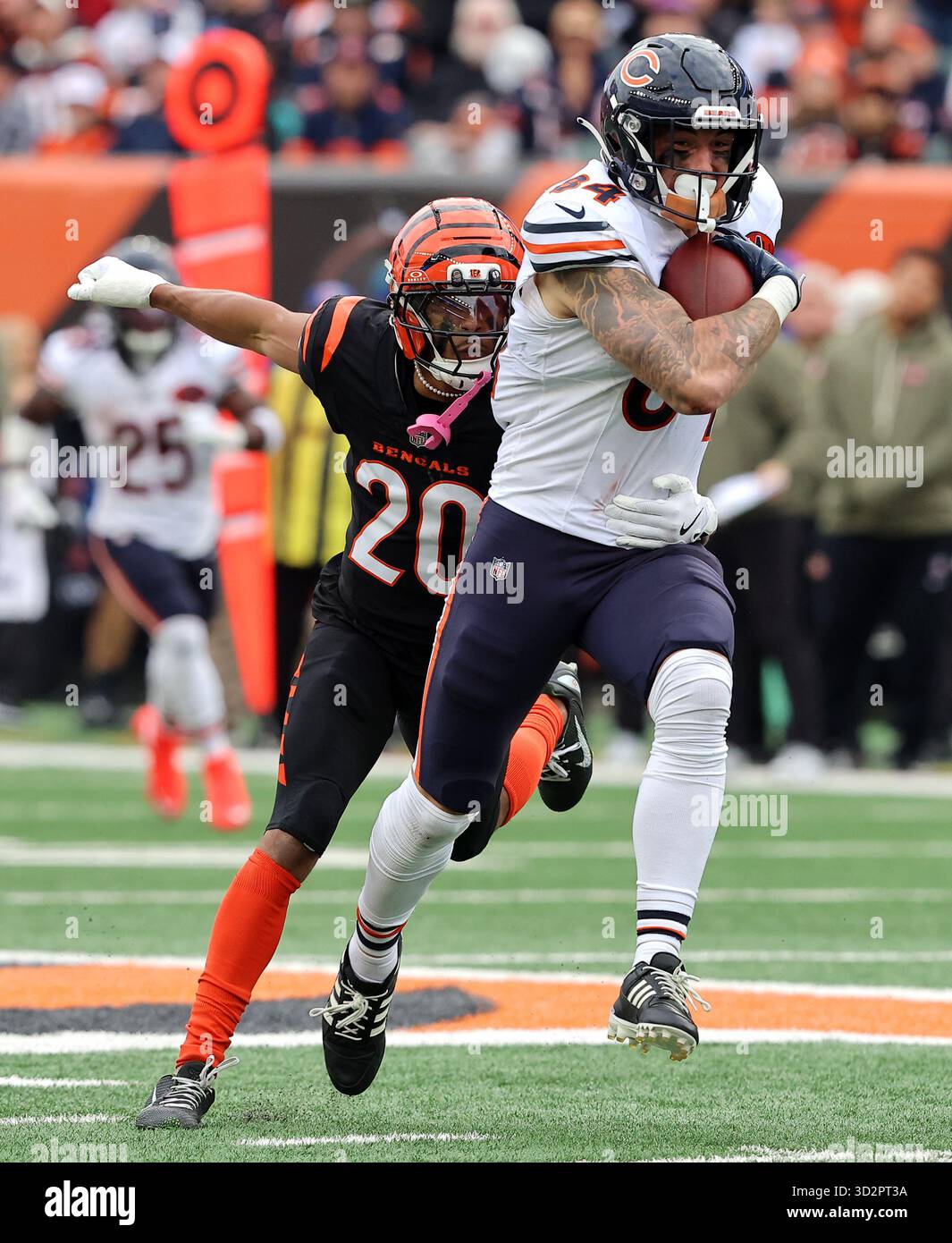 Chicago Bears Colston Loveland (84) runs the football under pressure ...