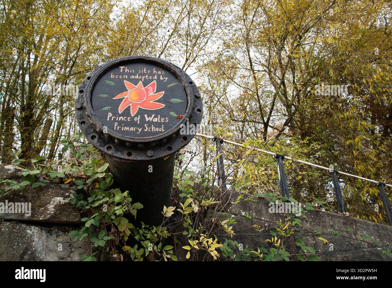 Capped pipe beside the River Lea Navigation between Enfield Lock and ...