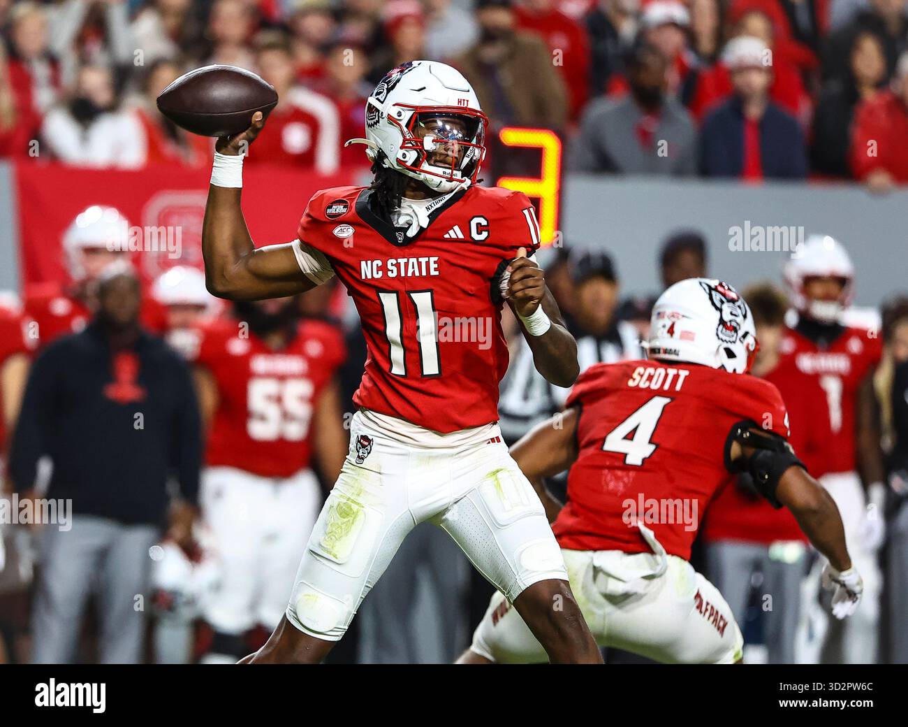 November 1, 2025: NC State quarterback CJ Bailey (11) passes the ball ...