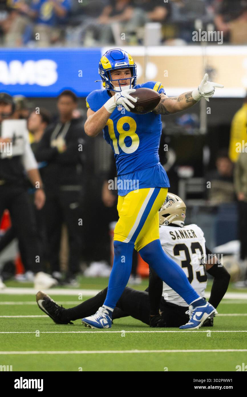 Los Angeles Rams tight end Terrance Ferguson (18) gestures during an ...