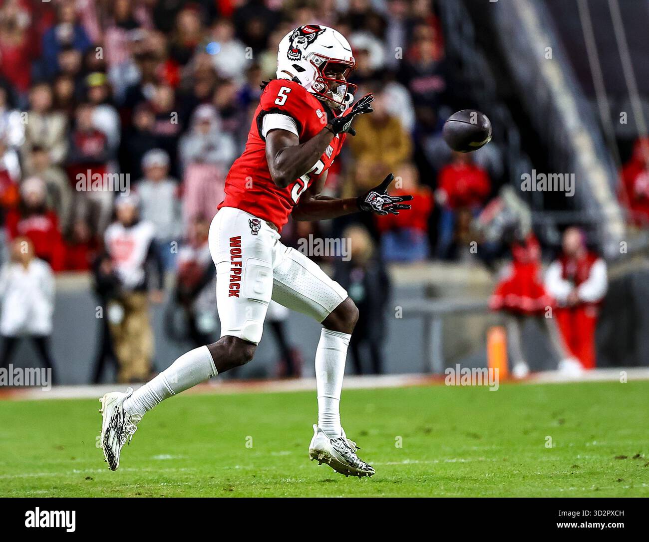 November 1, 2025: NC State wide receiver Noah Rogers (5) attempts catch ...