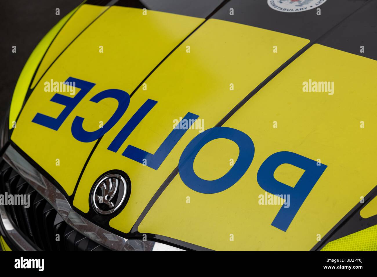 Close-up of a police car hood in the United Kingdom Stock Photo - Alamy