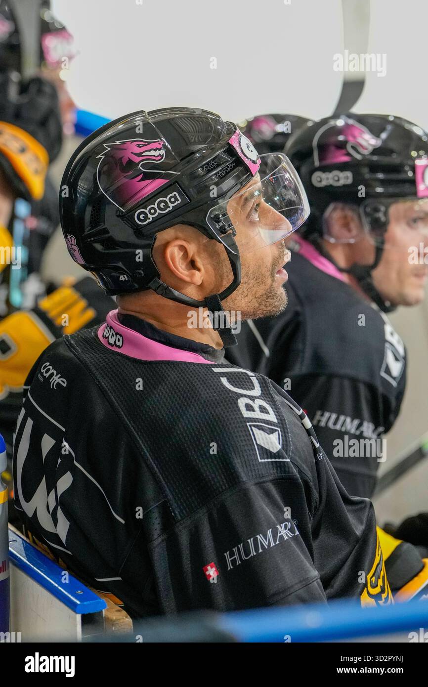 PORRENTRUY, SWITZERLAND - OCTOBER 31: Pierre-Edouard Bellemare of Ajoie ...