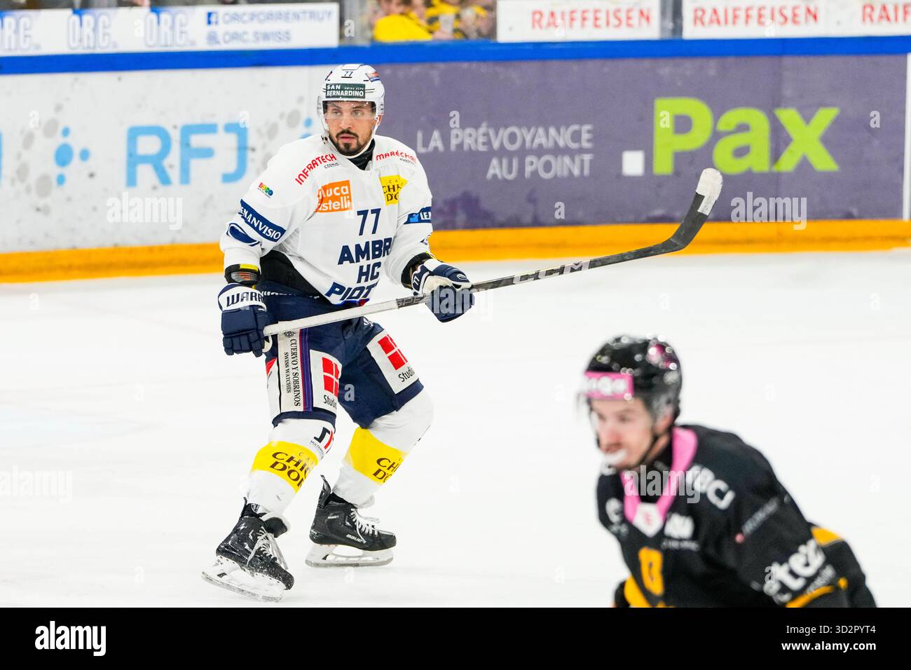 PORRENTRUY, SWITZERLAND - OCTOBER 31: Michael Joly of Ambri during the ...