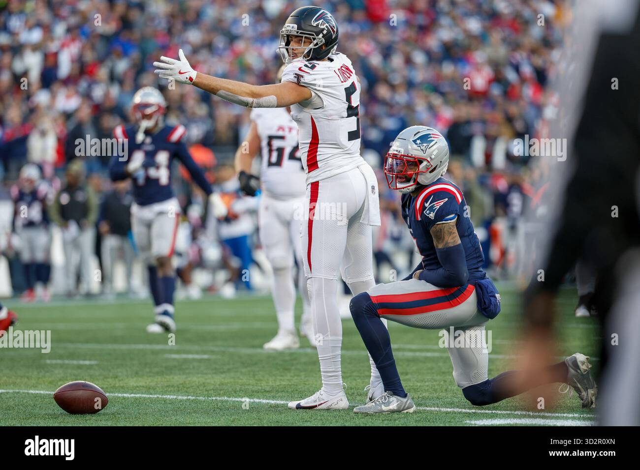 Atlanta Falcons wide receiver Drake London (5) reacts after a ...