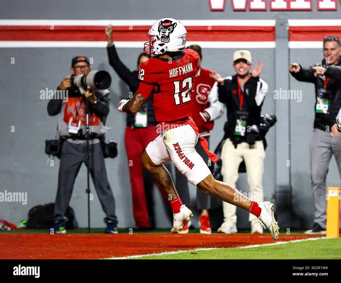 November 1, 2025: NC State wide receiver Teddy Hoffmann (12) runs in ...