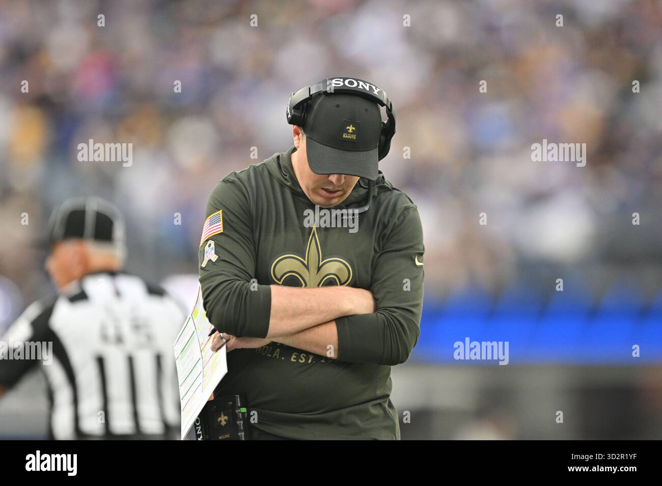 New Orleans Saints head coach Kellen Moore reacts along the bench in ...