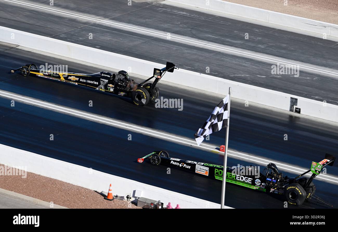 LAS VEGAS, NV - NOVEMBER 02: Top Fuel drivers Brittany Force, far lane ...