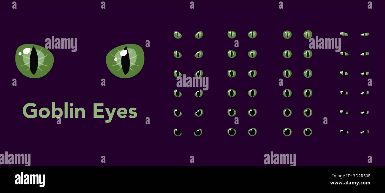 Set of green goblin glowing eyes dark background fantasy magic cartoon ...