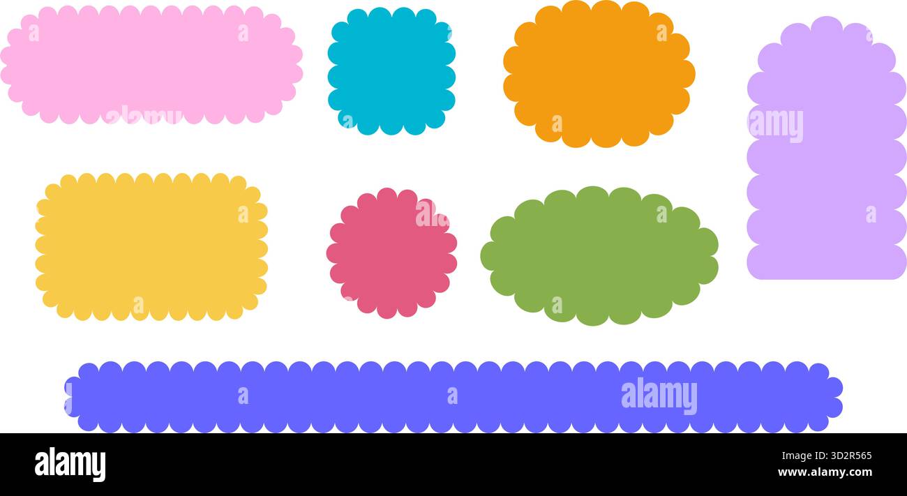 Set of cute colorful geometric forms with scalloped edges. Shapes with ...