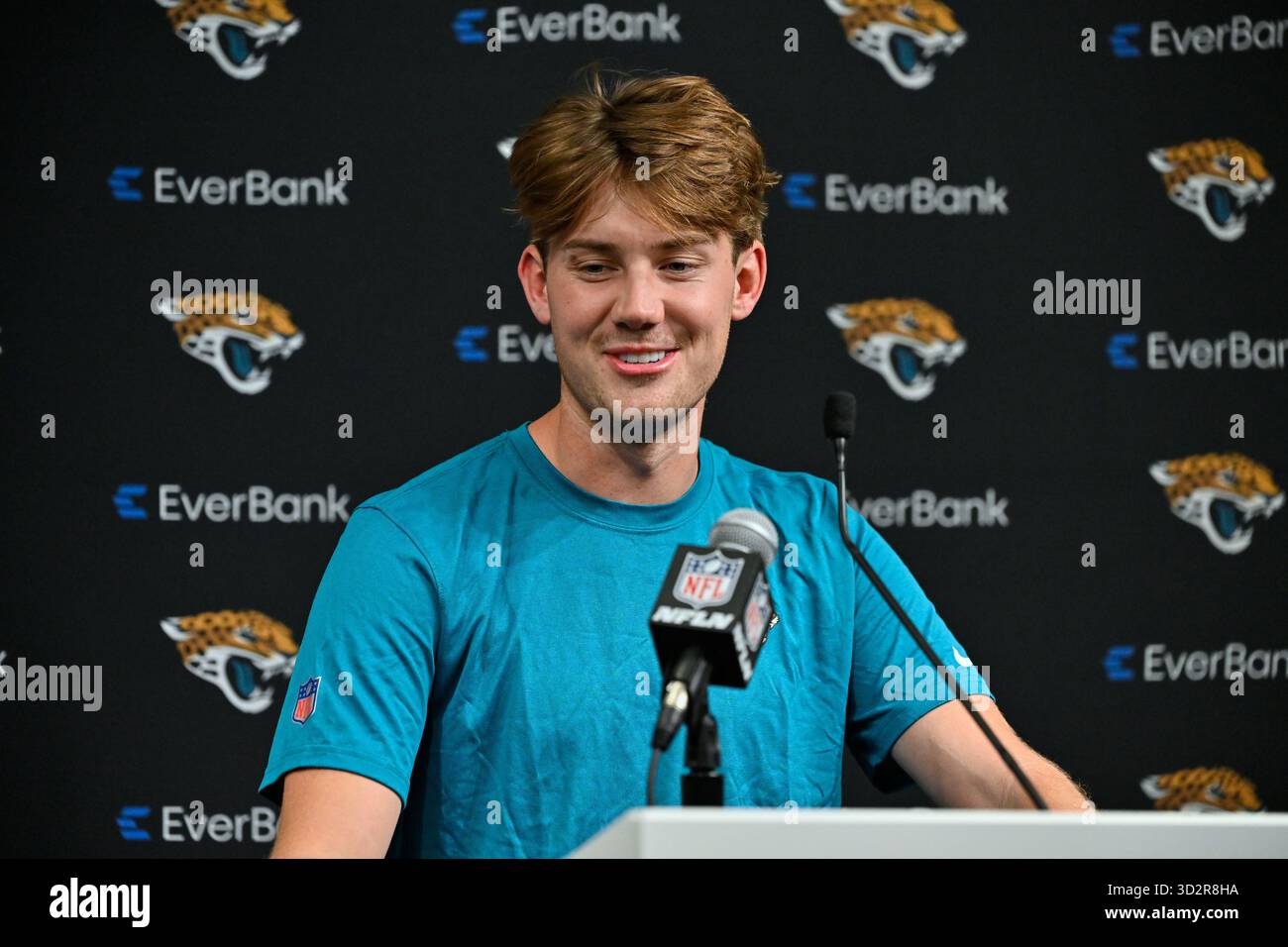 Jacksonville Jaguars place kicker Cam Little speaks to reporters after ...