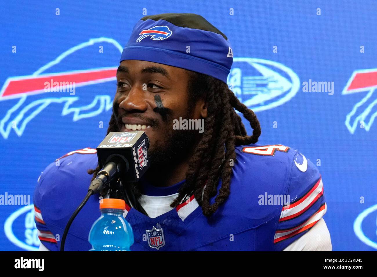 Buffalo Bills running back James Cook III speaks during a news conference following an NFL ...