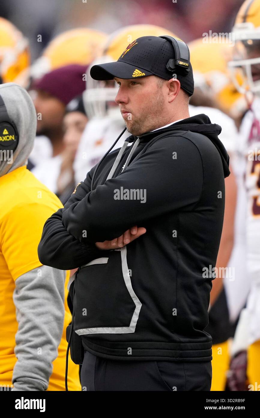 Arizona State head coach Kenny Dillingham watches from the sideline ...
