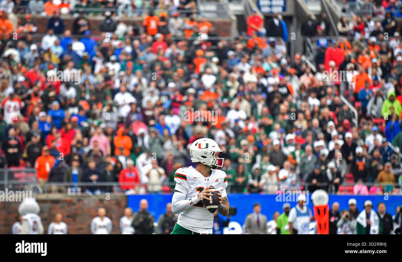 November 01, 2025: Miami Hurricanes quarterback Carson Beck prepares to ...