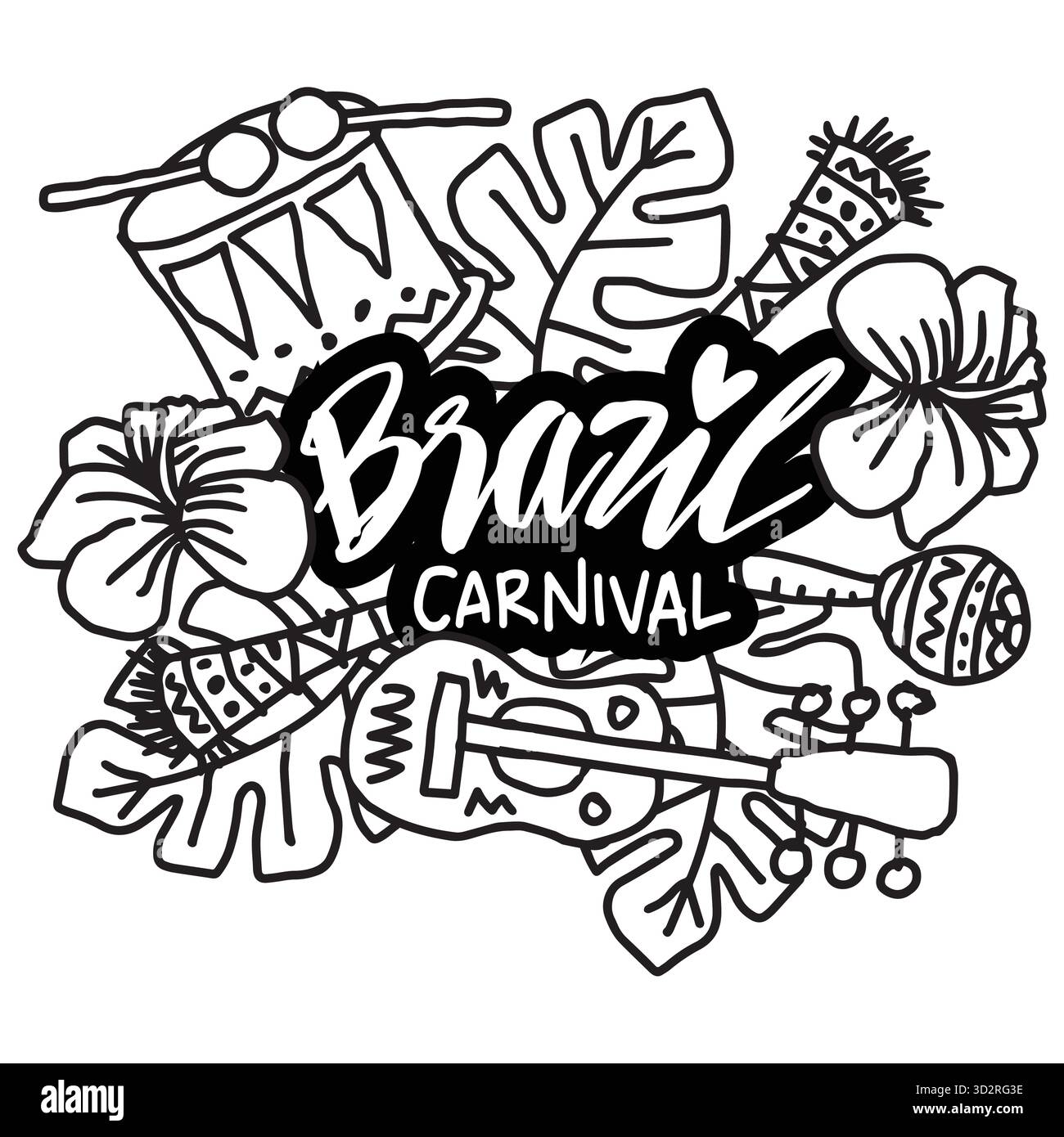 Brazil Carnival doodle hand drawn lettering. Vector illustration Stock ...