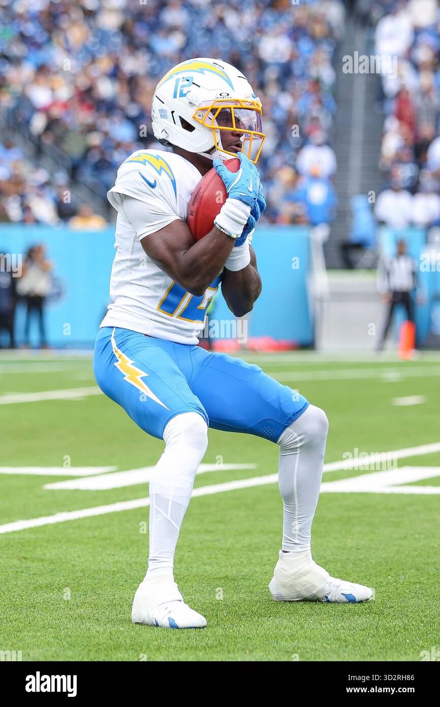 Los Angeles Chargers wide receiver Derius Davis (12) on the fair catch ...
