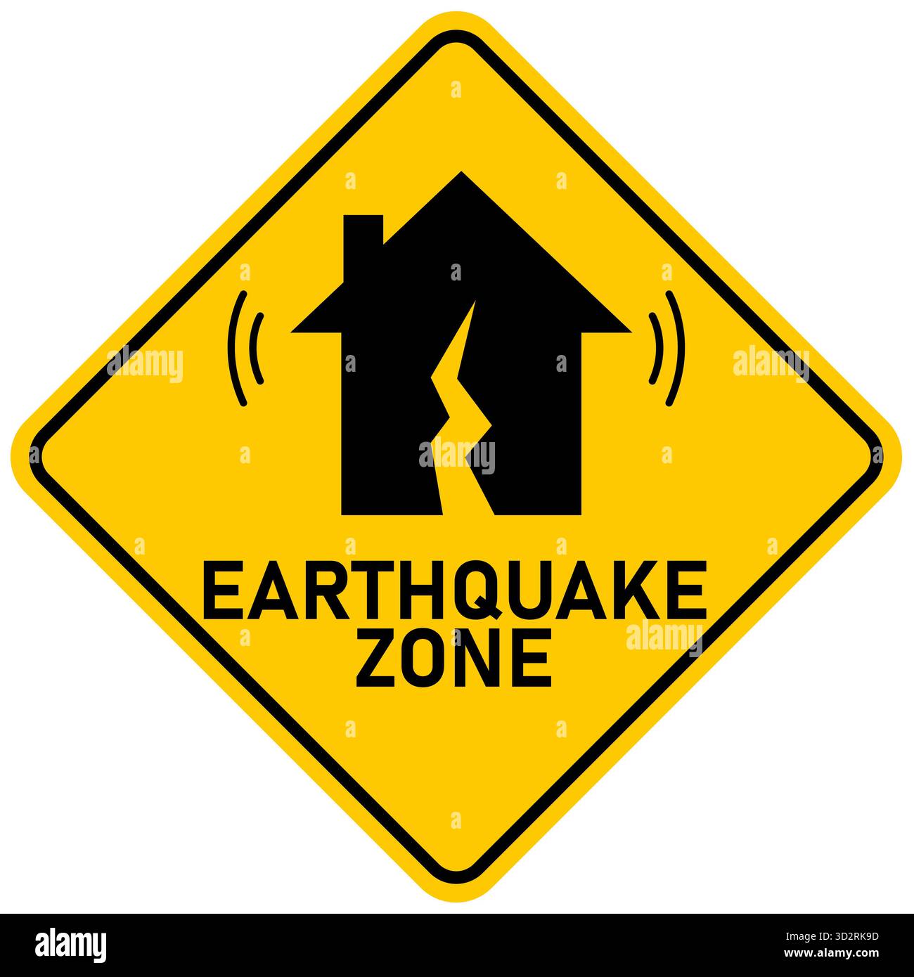 Earthquake zone icon. Earthquake warning sign with crack house symbol ...