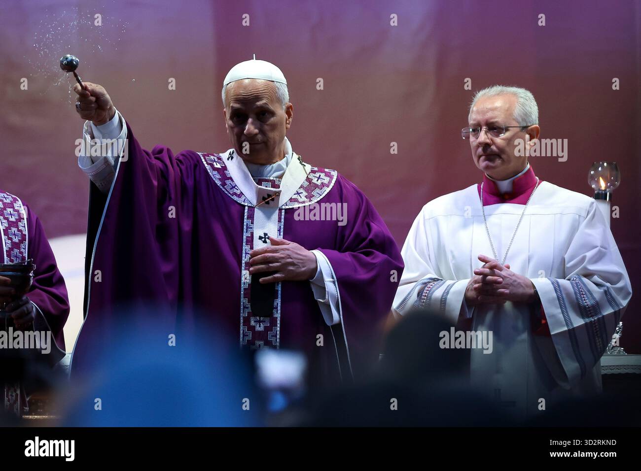 The Pope blesses the faithful in the square with holy water. Pope Leo ...