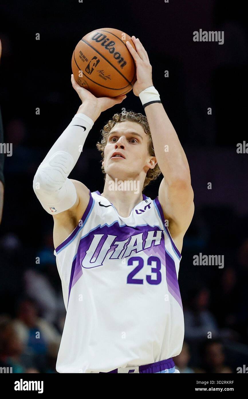 Utah Jazz forward Lauri Markkanen shoots during the first half of an NBA basketball game against ...