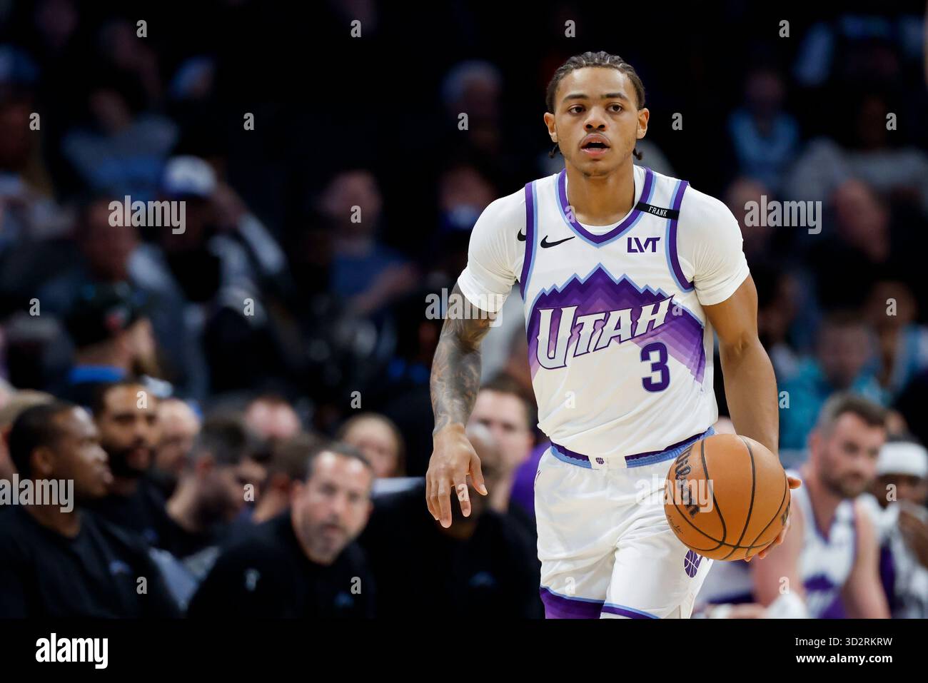 Utah Jazz guard Keyonte George brings the ball upcourt during the first ...