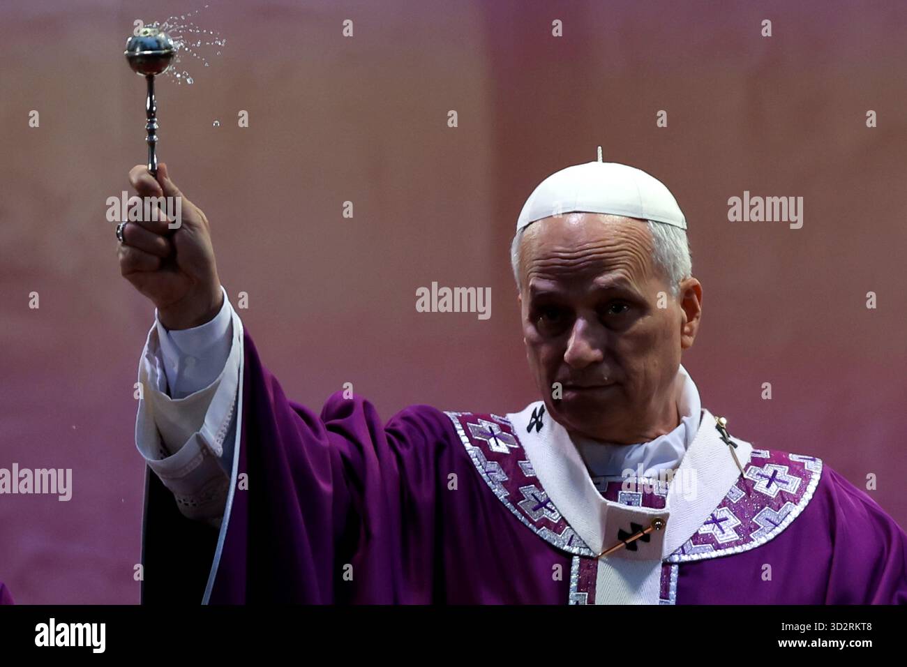 The Pope blesses the faithful in the square with holy water. Pope Leo ...