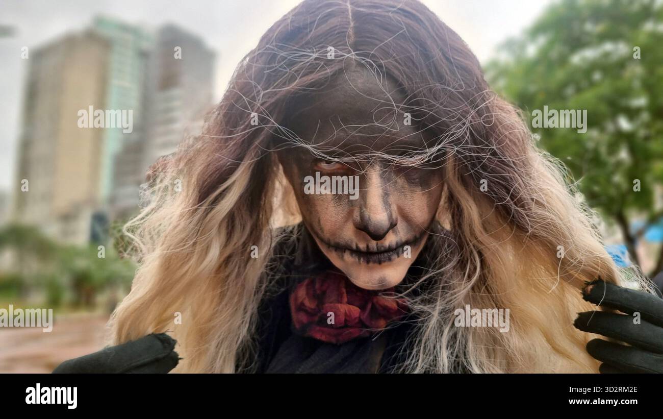 Revelers take part in the Zombie Walk, marking Day of the Dead in Sao Paulo, Sunday, Nov. 2 ...