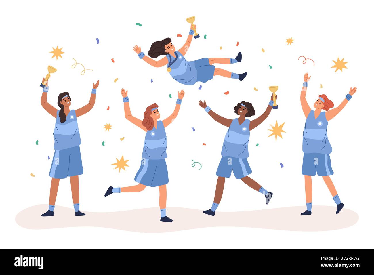 Athletes rejoice victory. Women sports team is happy to win competition ...