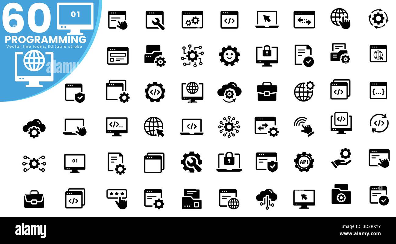 Programming and Web Development Icon Set collection. Programmer and ...