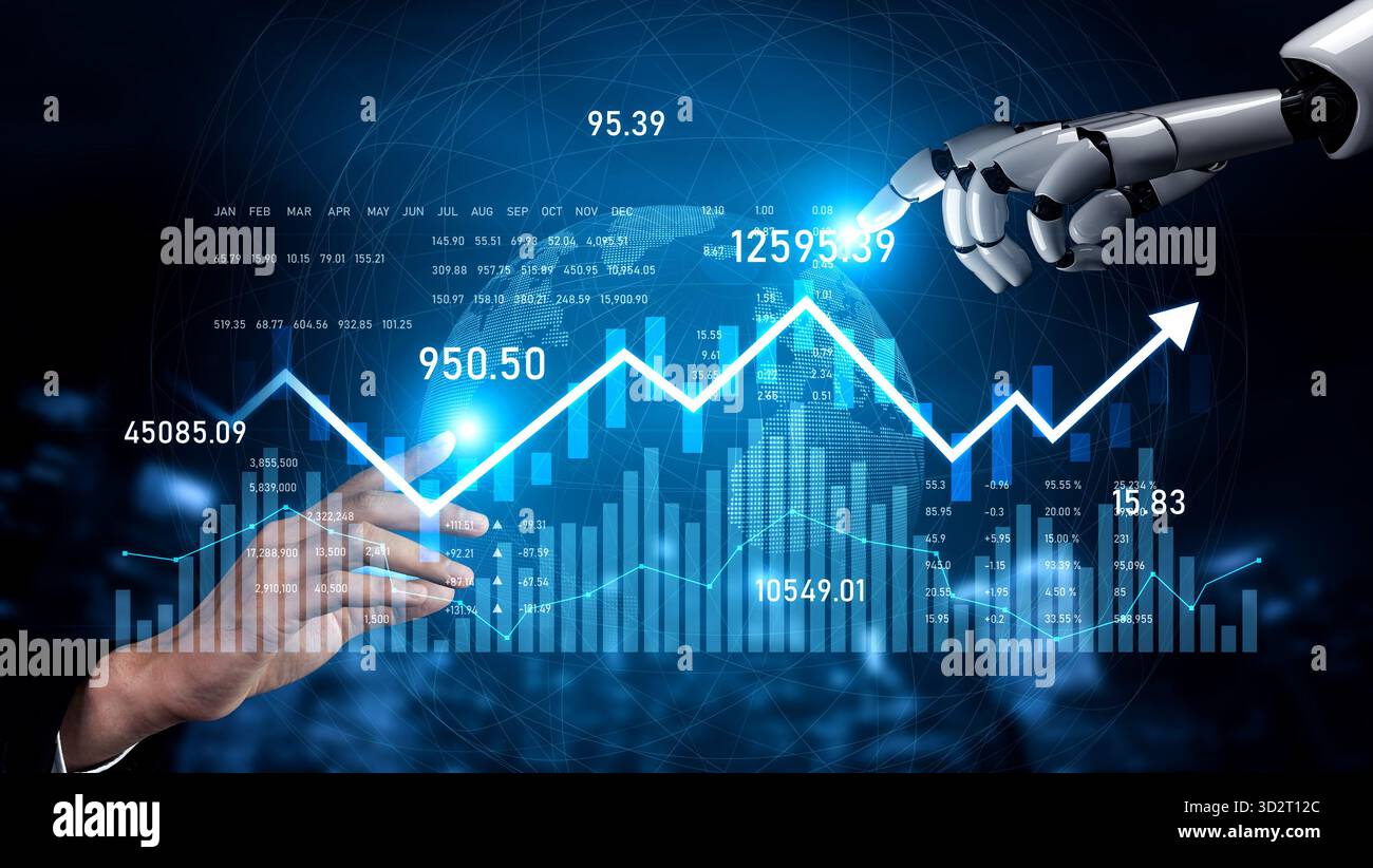 Innovative technology concept showcasing a robotic hand reaching toward ...