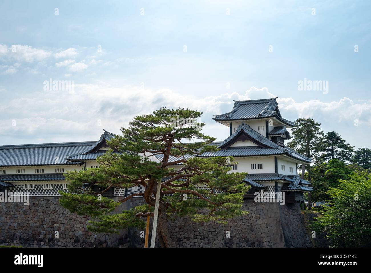 Traditional Japanese architecture of Kanazawa Castle with stone walls ...