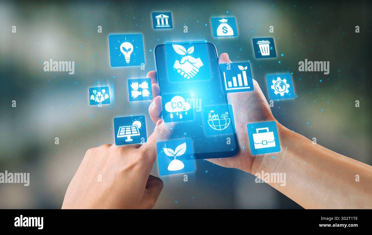 ESG icons show environmental impact, social responsibility, and ...