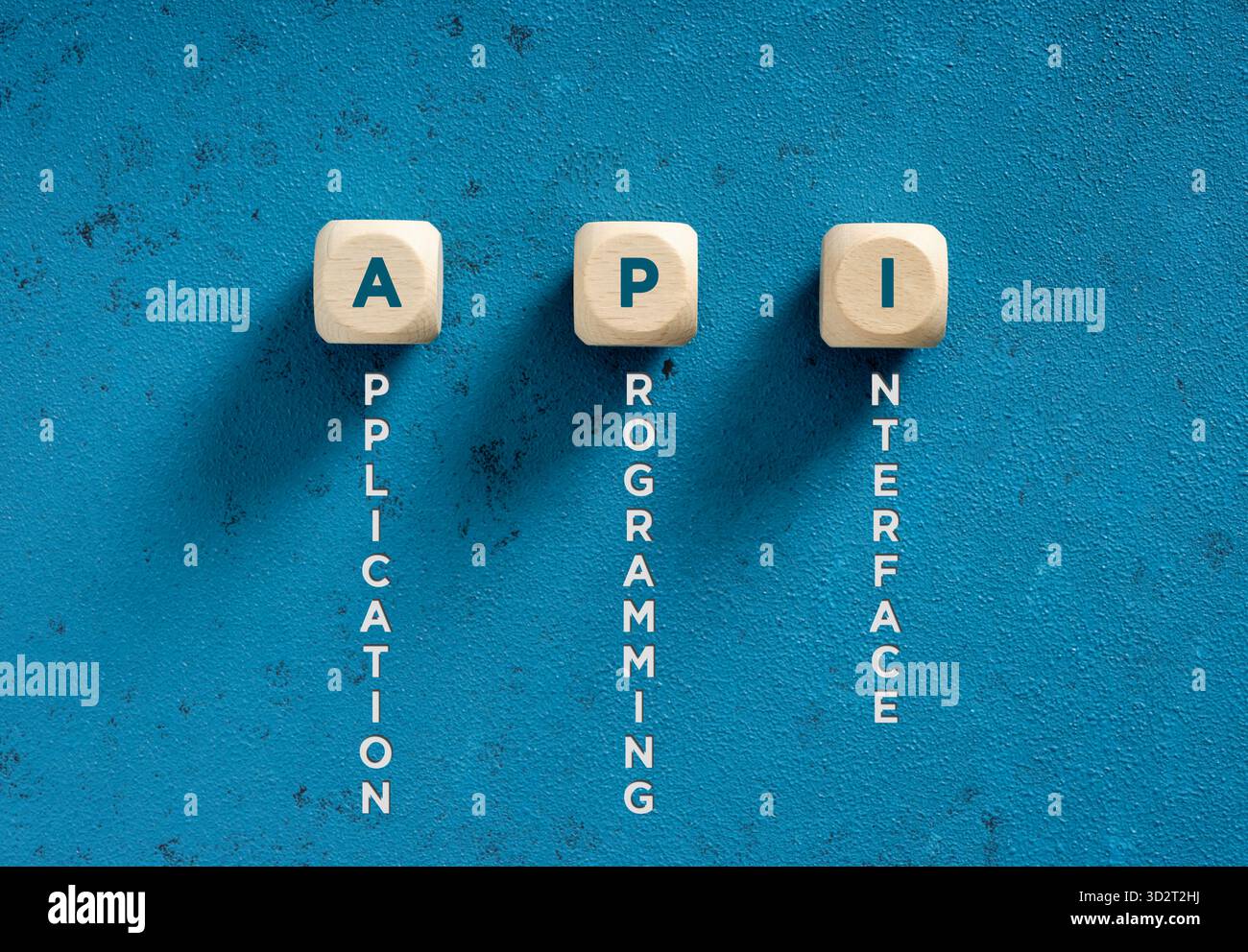 Wooden alphabet blocks spelling API acronym of application programming ...