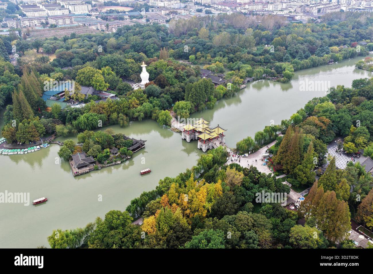 Aerial photo shows the autumn scenery of the Slender West Lake scenic ...