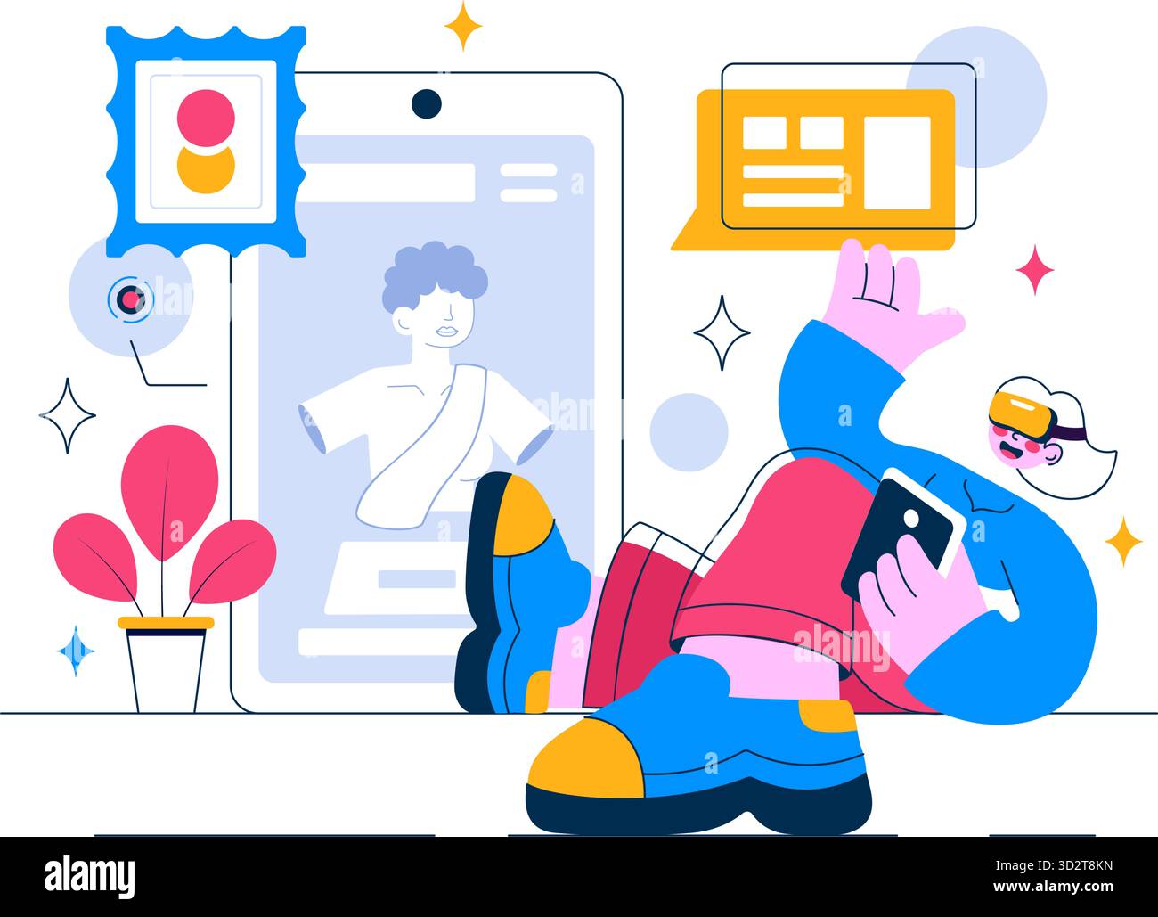 Virtual Museum Tour Vector Illustration Featuring A Modern Art Museum ...