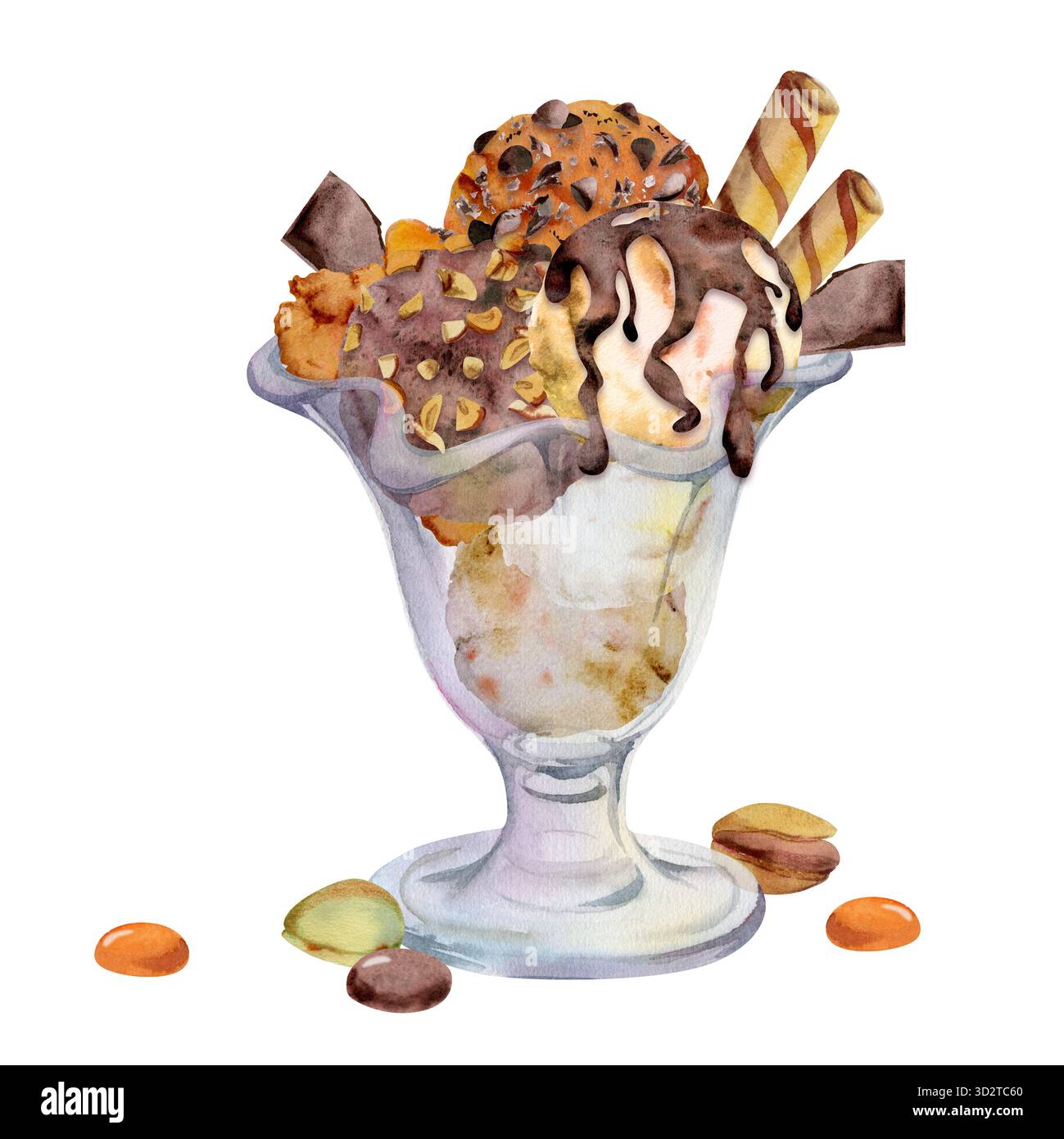 Gelato ice cream in sundae tulip dessert bowl with chocolate chips ...