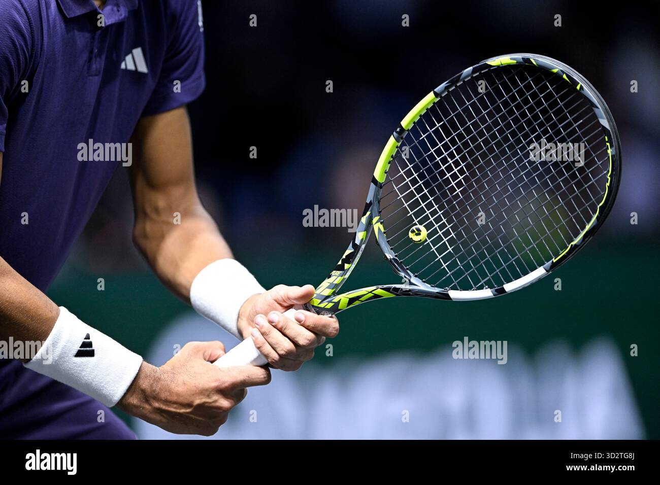 Illustration with hands and Babolat racket of Felix Auger-Aliassime ...