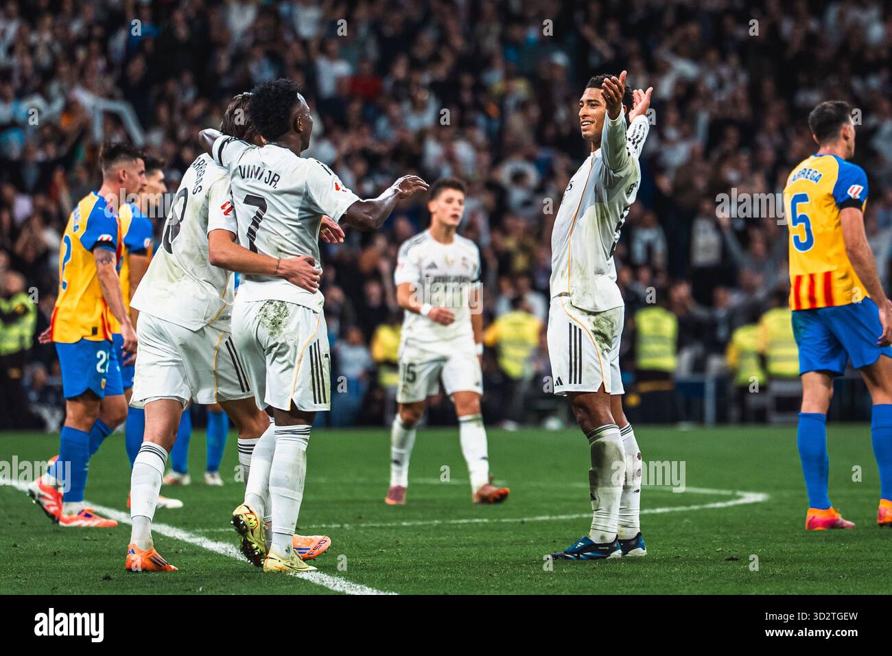 Jude Bellingham of Real Madrid celebration in front of Vinicius Junior ...